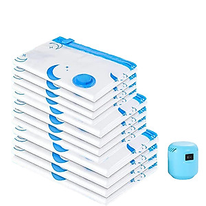 Mantianstar 12 Pack Vacuum Storage Bags, Space Saver Bags (4 Jumbo/4 Large/4 Medium/1 Automatic Pump) Compressed Storage Bags for Clothing, Comfort Items and Blankets