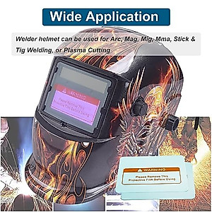 Solar Power Auto Darkening Welding Helmet with Wide Shade Range 4/5-9/9-13 with Grinding Feature & 2 Extra Lens Covers for ARC MAG MIG MMA Stick TIG Plasma Cutting (Model-44)