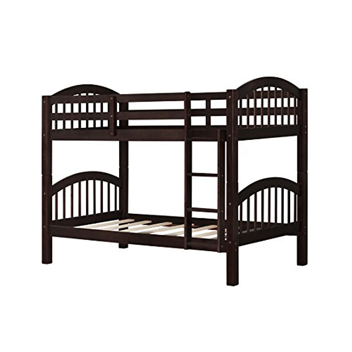 JULYFOX Bunk Bed Twin Over Twin 500 LB Heavy Duty, 2 Wood Bed Frames with Finsbury Headboard Footforad No Box Spring Need Bunk Bed W/Ladder Guard Rails for Small Spaces-Espresso