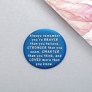 MIXJOY 2-Sided Little Pocket Hug Token Thinking of You Miss You Gift - You are Braver Than You Believe Cheer Up Gifts Good Luck Cancer Get Well Soon Coin, 1.5", Blue