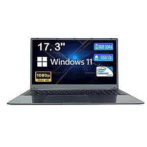 MTWZMM Laptop, 17.3 Inch Laptop, 8GB RAM 512 SSD, FHD 1920x1080 Display, Intel Celeron J4105(Up to 2.5GHz), Window 11, WiFi, Bluetooth 4.2, USB 3.0, Webcam, HDMI, for Students and Business