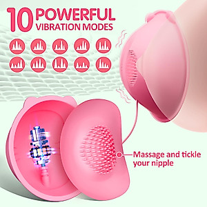 Nipple Toy Vibrator, Vibrating Nipple Clamps Sucking Stimulator Massager with 10 Powerful Vibration，Rechargeable Adult Sex Toys for Women Couples Pleasure Pink