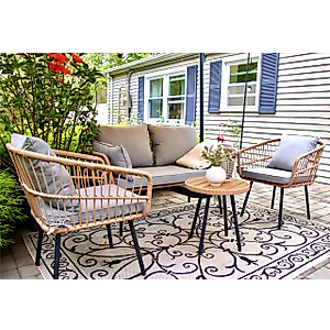 YITAHOME 4 Pieces Patio Furniture Set, Wicker Balcony Bistro Set, Outdoor All-Weather Rattan Conversation Set with Loveseat Chairs Table Soft Cushions for Backyard, Pool, Deck, Garden - Grey