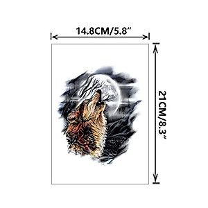 Wolf Temporary Fake Tattoo Stickers For Man Half Arm Size L8.3"xW5.8"