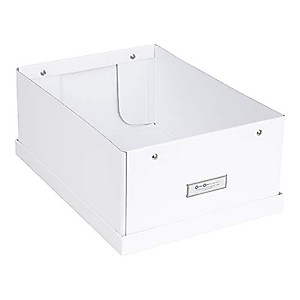 Bigso Katia Collapsible Storage Box | Photo Storage Box with Labelframe for Easy Identification | Simple Assembly without Tools | Decorative Storage Boxes with Lids | 11.3″ x 15.4″ x 6.4″ | White