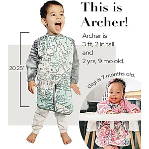 Bibbrella Long Sleeve Bibs for Messy Eaters, Full Coverage Bibs For Baby and Toddlers, Baby Led Weaning Bibs 6m-3y, Toddler Bibs 1-3 years Waterproof Bibs, Blue Map