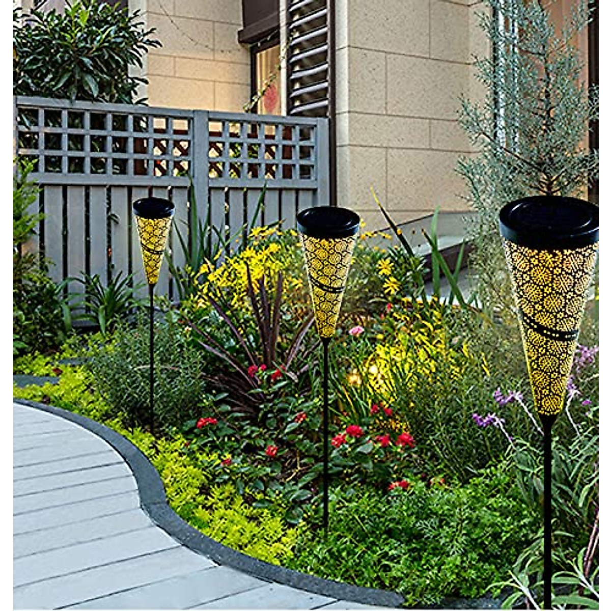 Solar Lights, Outdoor Garden Lanterns,Stake Lights Warm White, LED Waterproof Decorative Metal Light for Porch Garden Patio Backyard Courtyard Pathway 2 Pack