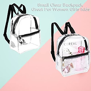Keepcross Small Clear Backpack Stadium Approved - 12x6x12 Cute Mini Plastic Clear Stadium Bag Great for Festival Sport Events Game Concert,Women Girls,Black Straps