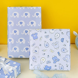 MAYPLUSS Wrapping Paper Roll - Mini Roll - 17" X 120" Per roll - Baby Boy Design (42.3 sq.ft.ttl)
