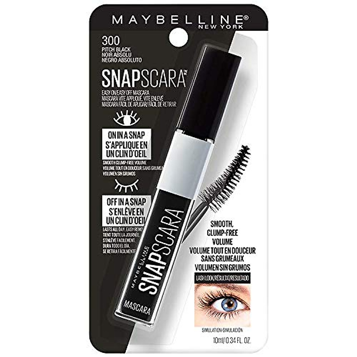 Maybelline New York Snapscara Washable Mascara, 300 WASHABLE PITCH BLACK