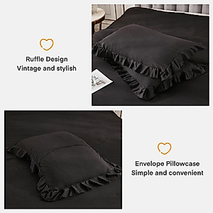 Andency California King Comforter Set Black (104x96Inch), 3 Pieces Cal King Ruffle Comforter, Oversized Farmhouse Shabby Chic Bed Comforter, Lighteweight and Soft Microfiber Bedding Set