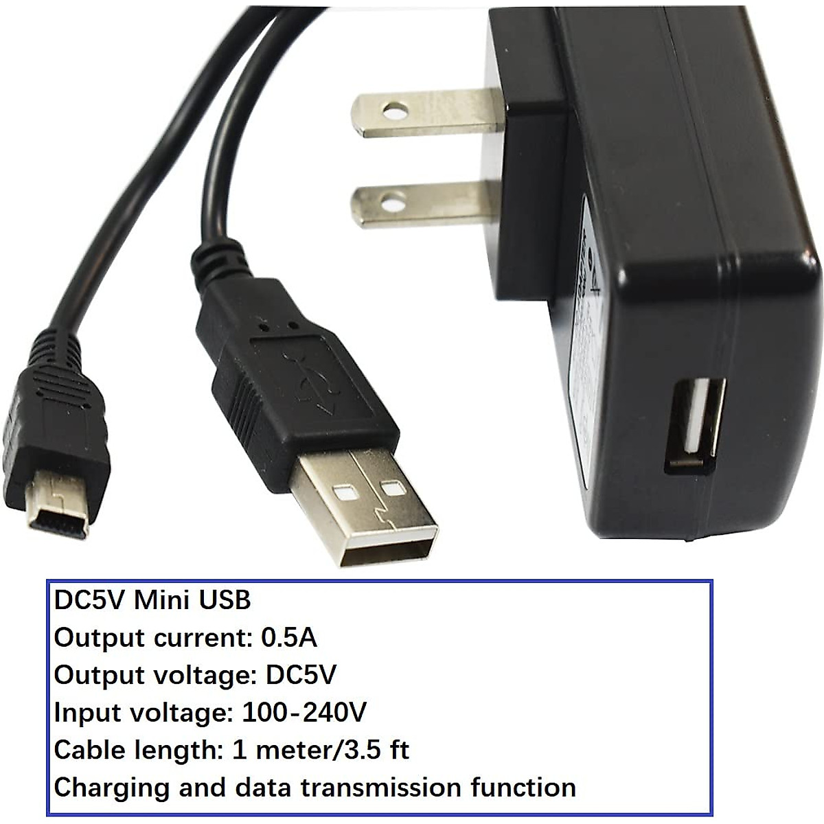 DC 5V Adapter,Mini USB Cable AC DC Adapter Mini B DC Cord for Scan Radio,Record, T1 Calculator,Blue Dnowball Mic, MP3,Camera,Tablet,Hub,DVR, ps3 Controller,Black