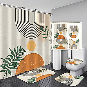 FZDHHY Mid Century Shower Curtain Set Boho Shower Curtain Set with Rugs,Abstract Bathroom Decor Accessories Waterproof Shower Curtain for Bathroom with Mat