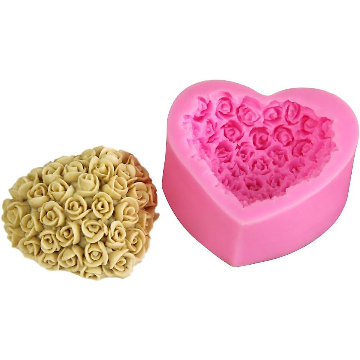 OBTANIM Silicone 3D Rose Flower Mold Love Heart Shape Fondant Soap Cake Mould for Chocolate Wedding Valentine