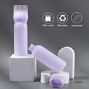 Pimoys Root Comb Applicator Bottle 6 Ounce, 2 Pack Oil Applicator for Hair Dye, Bottle Applicator Brush with Graduated Scale, Purple