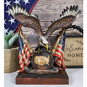 Ebros Gift Patriotic Wings of Glory Bald Eagle Resting On Globe with Map of America and 2 Star Spangled Banner Flags Figurine with Trophy Base One Nation Under God American Symbolic Statue