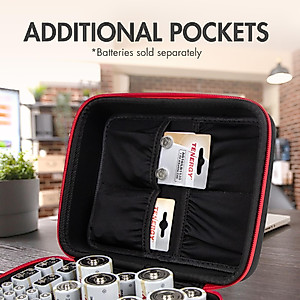 Tenergy Battery Organizer Storage Case with Battery Tester, Holds 60 Batteries AA AAA C D 9V (Batteries not Included)