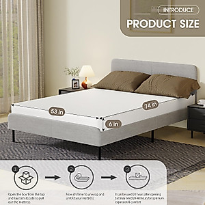 PayLessHere Gel Memory Foam Mattress,Mattress for Cooling Sleep & Pressure Relief, Mattress in a Box with Washable and Removable Zipper Cover,Fiberglass Free,CertiPUR-US Certified,6 Inch Full
