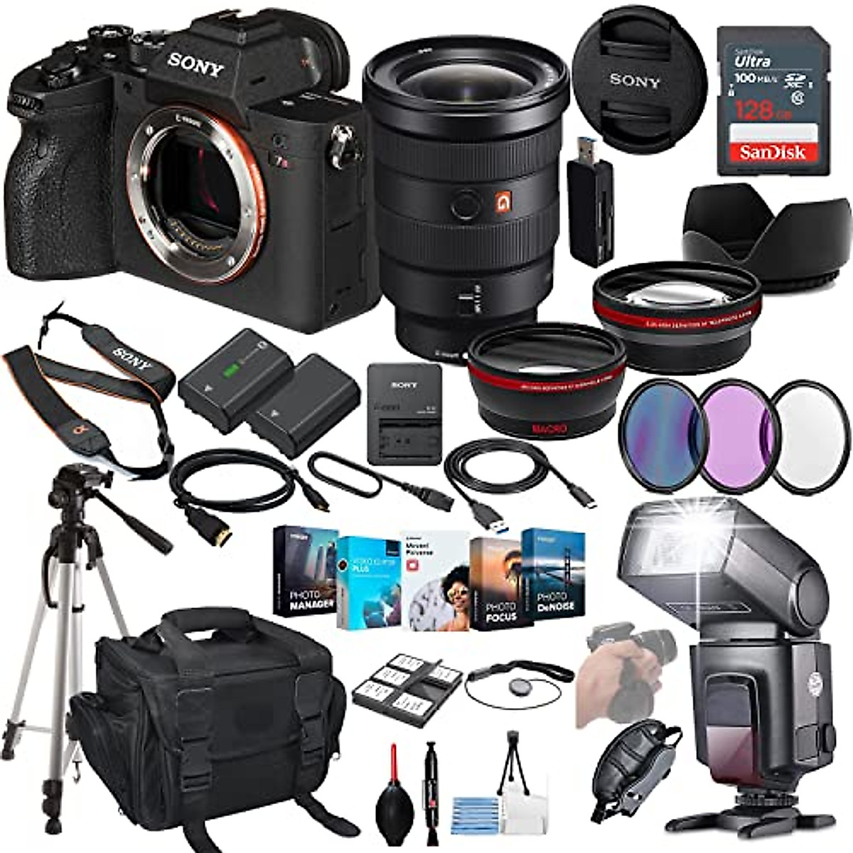 Sony a7R IVA Mirrorless Camera Bundle - ILCE7RM4A/B with 16-35mm f/2.8 GM Lens + Prime Accessory Package Including 128GB Memory, TTL Flash, Extra Battery, Software Package, Auxiliary Lenses & More