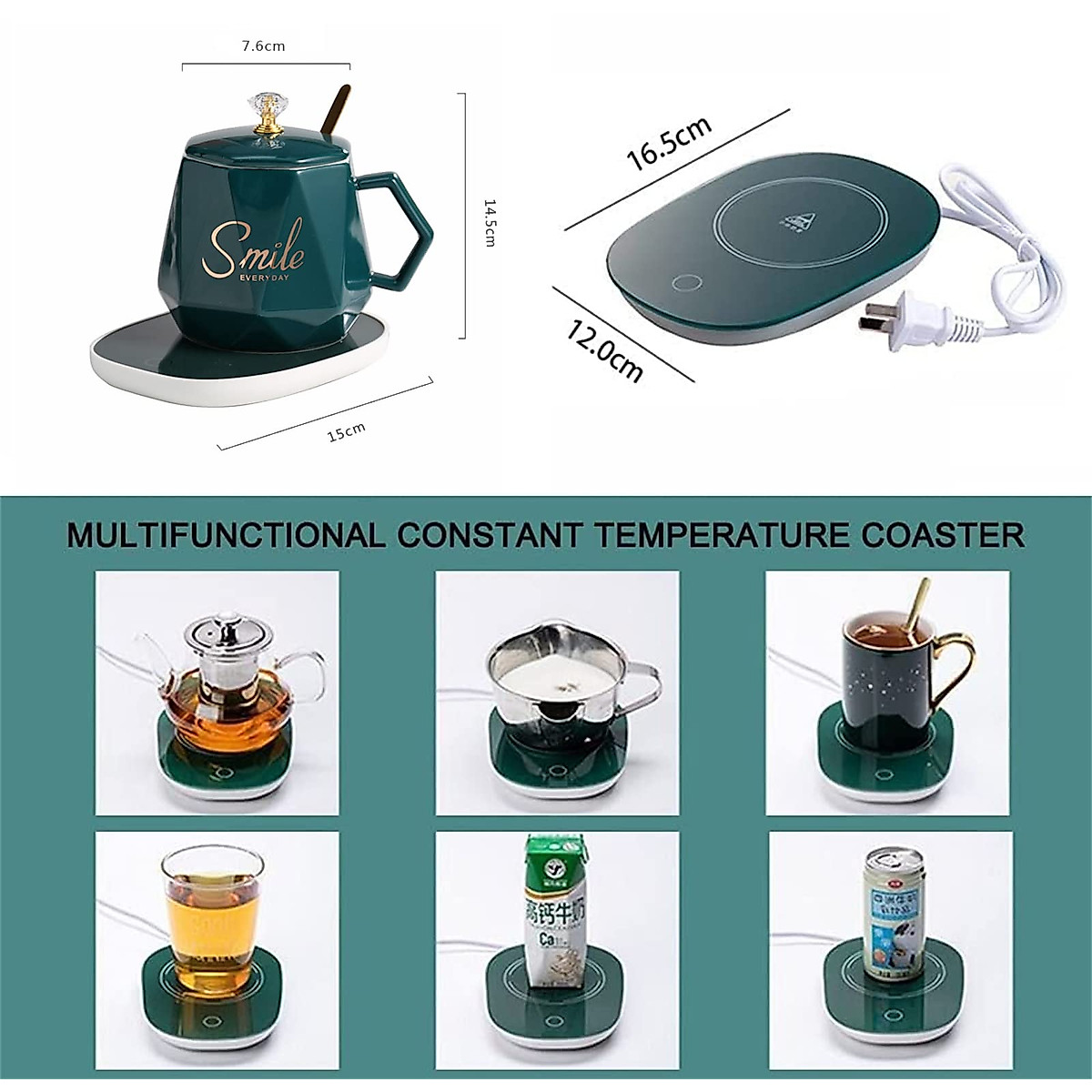 MWNAGO Coffee Mug Warmer for Desk, Electric Coffee Warmer for Desk with Auto Shut Off, Smart Cup Warmer Set with Cup for Heating Coffee, Beverage, Milk, Tea and Hot Chocolate as Gift (green)