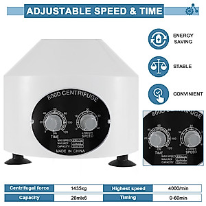 POWLAB Electric Centrifuge Machine Desktop Laboratory Benchtop Centrifuges Lab Medical Practice with Timer and Speed Control - Low Speed,4000 RPM, Capacity 20 ML x 6-110v