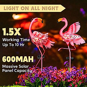 JOIEDOMI 2 Pack Pink Flamingo Garden Solar Lights, Flamingo Pathway Outdoor Stake Metal Lights, Waterproof Solar LED Flamingo Lights for Outdoor Lawn, Garden, Patio Decoration, Courtyard