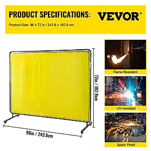Mophorn Welding Screen with Frame 8' x 6', Welding Curtain with 4 Wheels, Welding Protection Screen Yellow Flame-Resistant Vinyl, Portable Light-Proof Professional