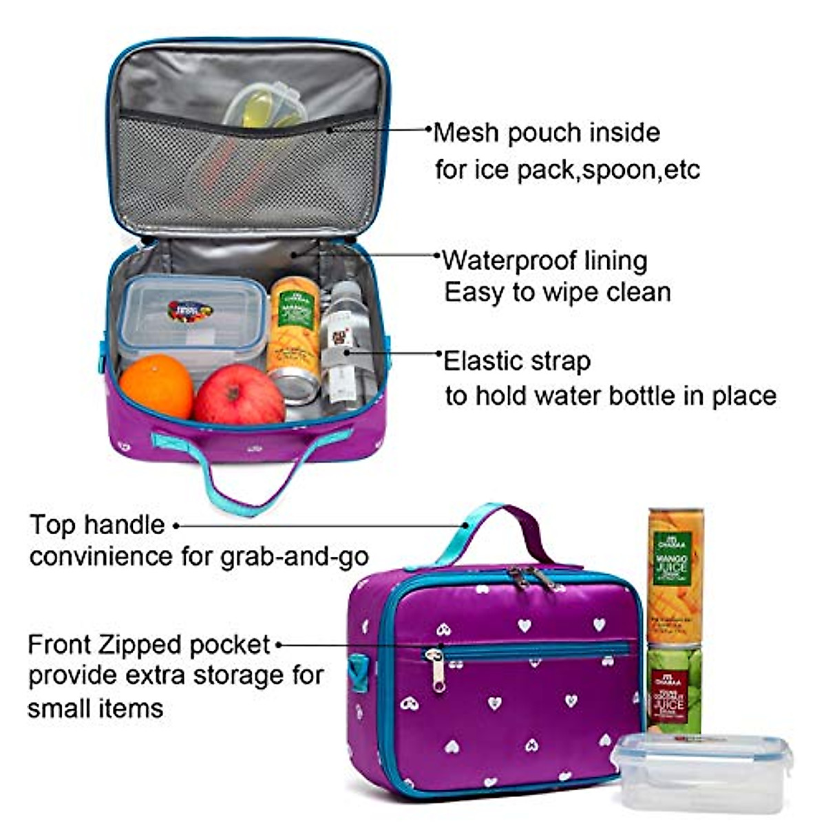 BLUEFAIRY Backpack Set with Lunch Bag for Girls Bookbag Kids Elementary School Bags for Child Teens Lightweight Waterproof Nylon Sturdy Gifts Large Pocket (Purple & Blue)