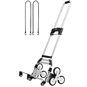 VEVOR Stair Climbing Cart, 220 lbs Capacity Hand Truck with Adjustable Handle, Folding Dolly Cart for Stairs, Stair Climbing Dolly Hand Carts with 10 Wheels for Shopping, Moving, Office Use