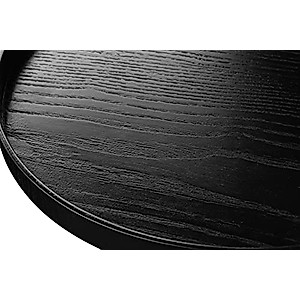 Round Solid Wood Serving Tray Large Tea Coffee Table Snack Food Meals Serving Plate Non-Slip Kitchen Party Bar Server Breakfast Tray with Raised Edges (13inch/33cm) Black