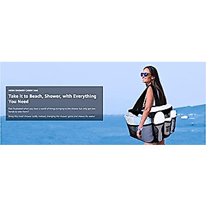 Mesh Shower Caddy Portable for College Dorm – Quick Dry Hanging Shower Bag for Bathroom, Beach, Swimming & Gym – Shower Tote Double Handles with Oxford Base, 8-Pockets & 2 key Chain Holder –Shower Cap