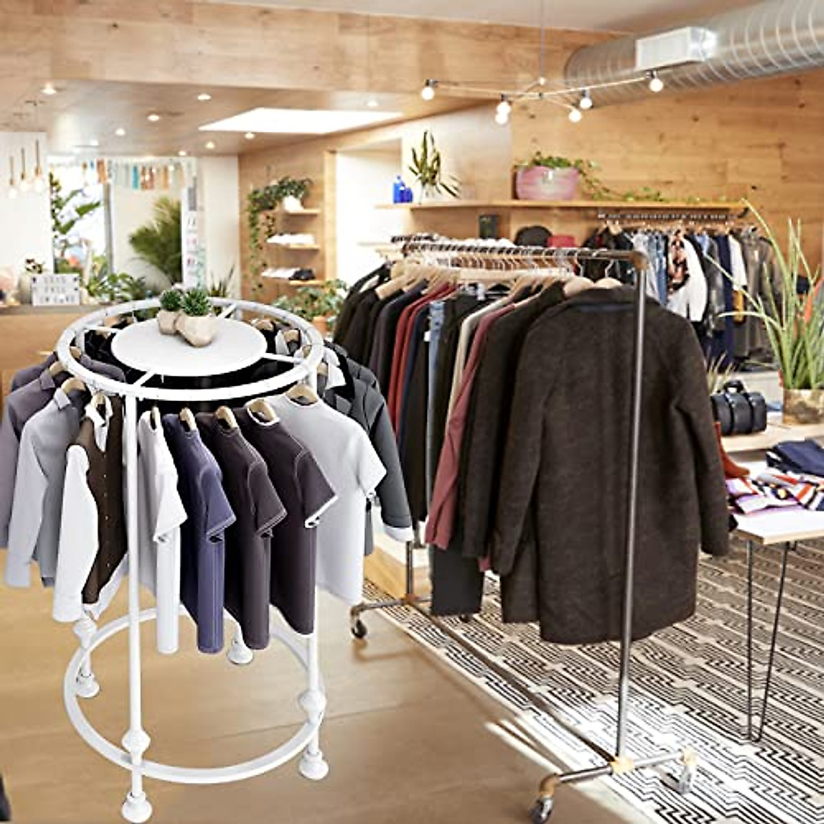 SPTZQURY Round Garment Rack, Floor Standing Iron clothes Hanging Rack with Topper, Suitable for Large Shopping Malls Retail, Clothes Boutique Display Laundry Rooms Multi-Purpose Hanging (WHITE)