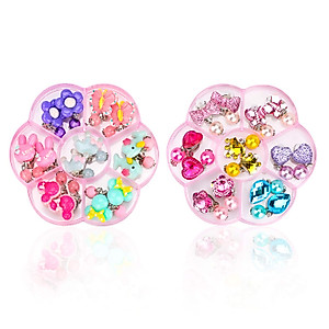 Hifot 14 Pairs Clip on Earrings Girls, No Pierced Design Earrings Dress up Pretend Princess Play Jewelry Accessories for Kids