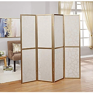 Roundhill Furniture Giyano 4 Panel Screen Room Divider, Gold