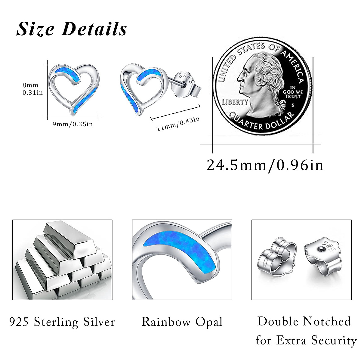 AOVEAO Heart Opal Earrings 925 Sterling Sliver Heart Stud Earrings Opal Earrings Hypoallergenic Opal Heart Jewelry Gifts for Women Girls