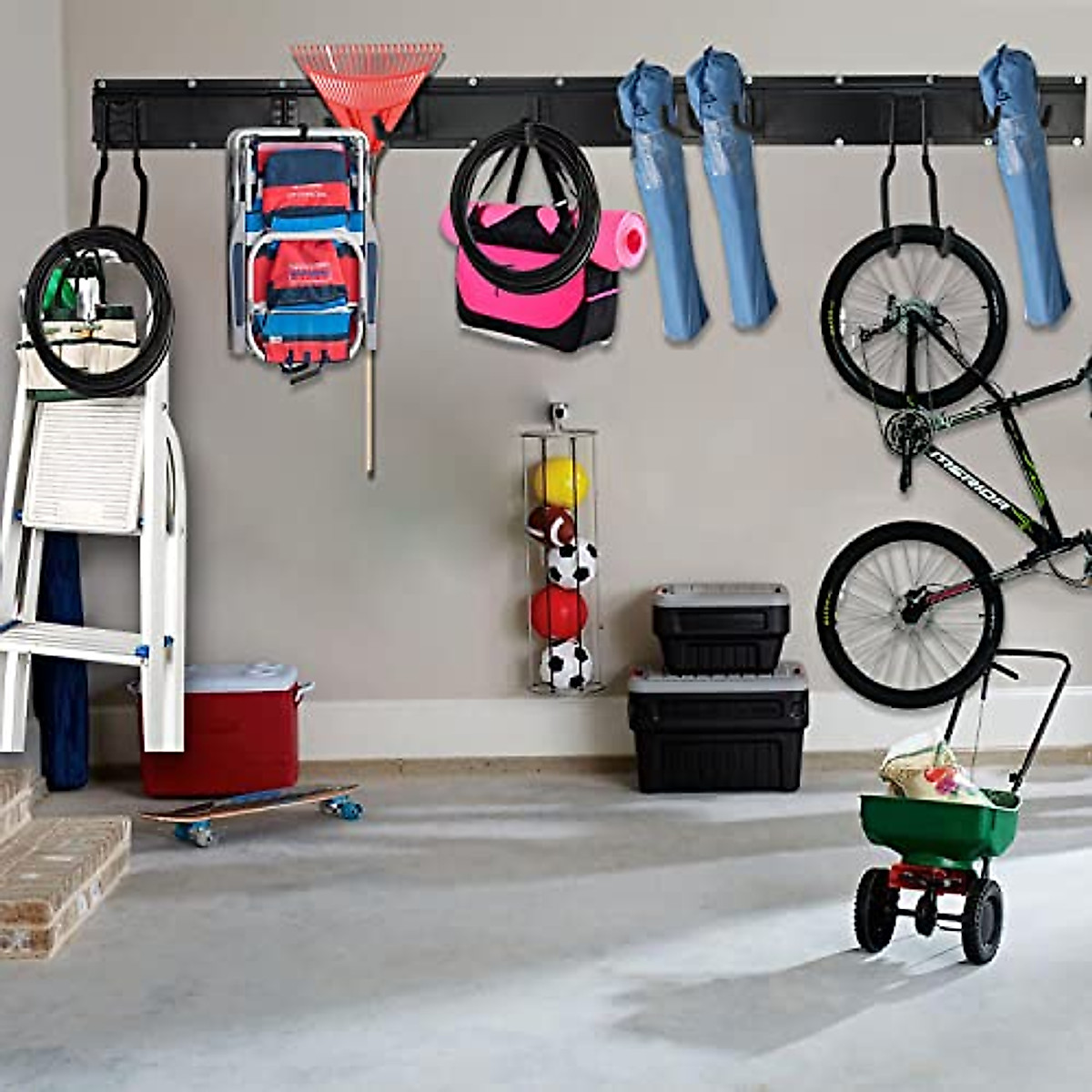 14 PCS Tool Storage Rack, 64 Inch Adjustable Garage Tool Organizer Wall Mounted Storage System with 10 Hooks, Max 600 lbs Super Heavy DutySuper Heavy Duty Steel Garden Tool Organizer Wall Holders