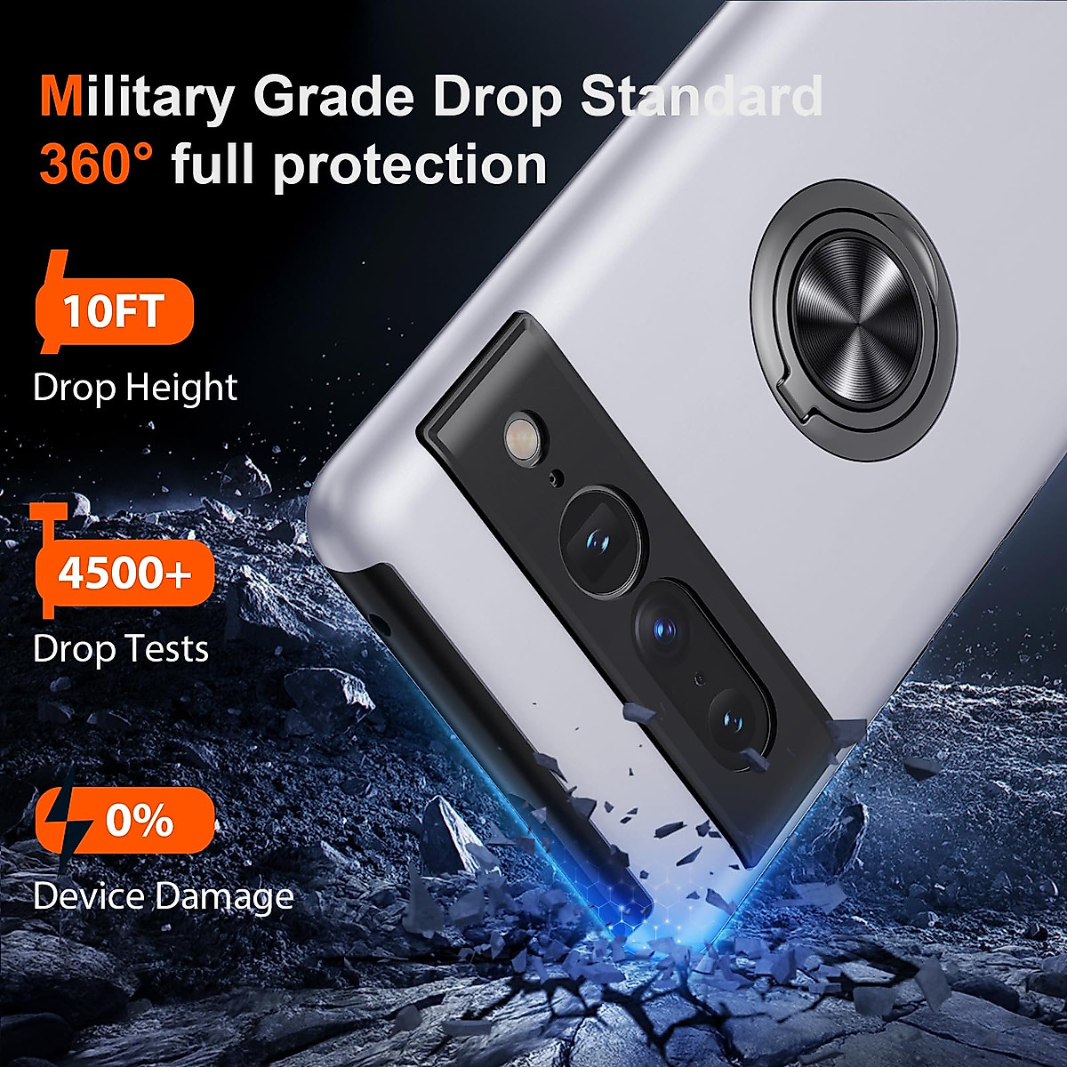 JAME for Google Pixel 7 Pro Case, Slim Fit Case for Pixel 7 Pro with Invisible Ring Kickstand, [Military Grade Drop Tested] Dual Layer Shockproof Protective Phone Case for Pixel 7 Pro 6.7", Silver