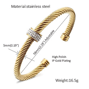 Cable Cuff Bracelets for Women Gold Twisted Wire Composite Designer inspired david yurman Bangles Adjustable Elegant Antique Jewelry