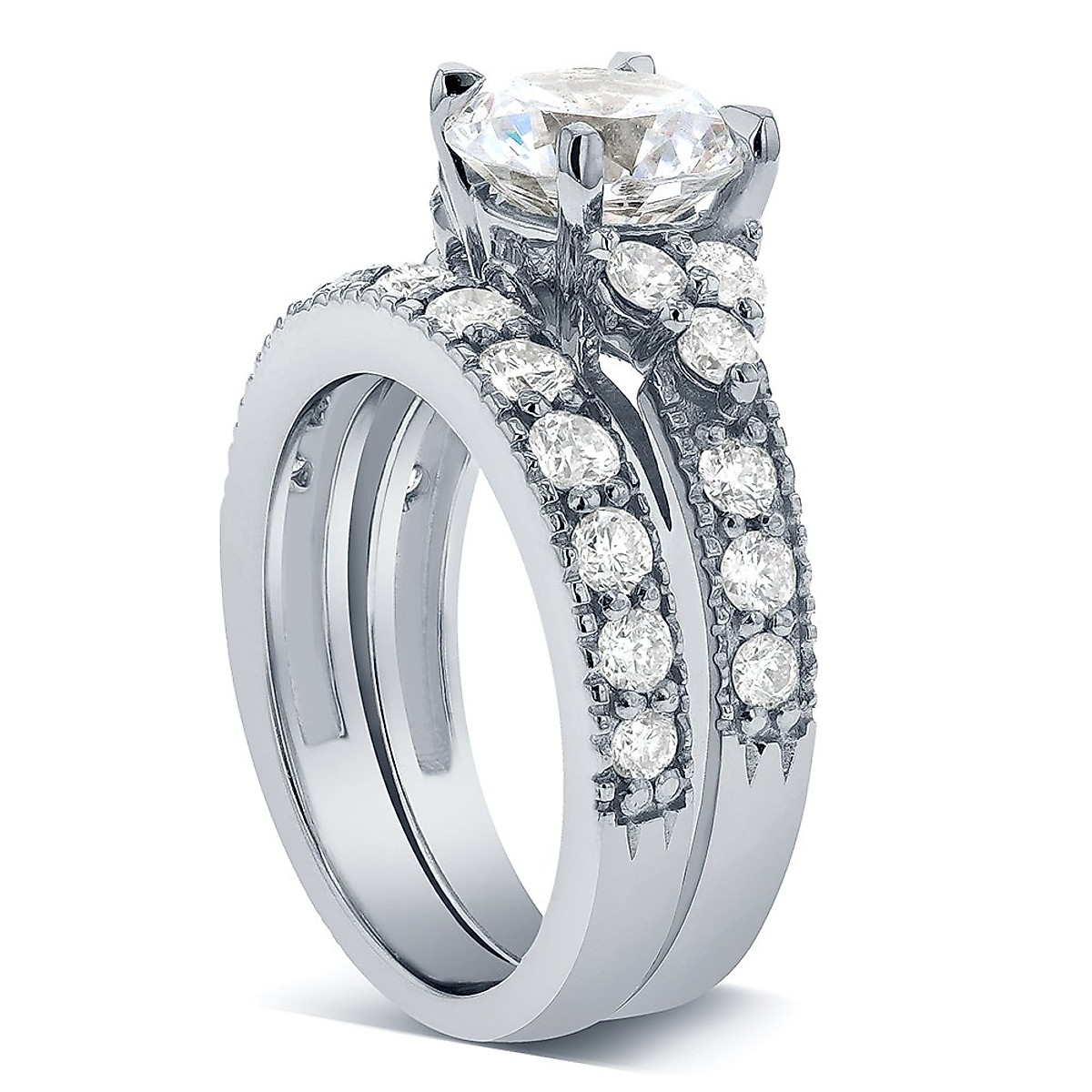 Kobelli Art Deco Moissanite Bridal Rings Set 3 CTW 14k White Gold, Size 6.5