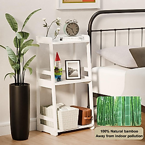 Daflymaco 3 Tier White Ladder Shelf, Solid Wood Bookshelf, Small Bookcase, Book Shelves Storage Organizer for Bathroom, Living Room, Kitchen, Bedroom, Office