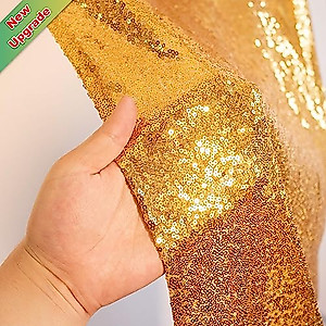 New Upgrade Gold Sequin Backdrop Curtain, WISPET Thick Glitter Curtain Panels, 4FTx7FT Gold Sparkly Sequence Parties Wedding Photography Background Drapes