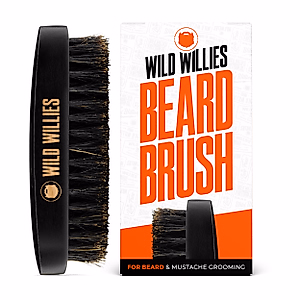 Wild Willies Natural Boar Bristle Beard Brush for Men - Professional Beard and Mustache Grooming Brush with Ergonomic Wooden Handle - Small Travel Pocket Size Beard Detangler, Smoothens, Softens