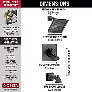 Delta Faucet Dryden 17 Series Dual-Function Tub and Shower Trim Kit with Single-Spray Touch-Clean Shower Head, Venetian Bronze, 2.0 GPM Water Flow, T17451-RB-WE (Valve Not Included)