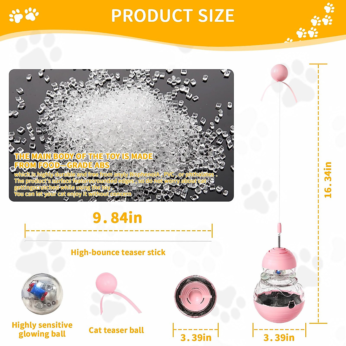 COSOWO Cat Interactive Toys Engaging Wand, Slow Food Treat Dispenser, and Tumbler Design for Indoor Cats Durable, Non-Toxic, Ideal for Exercise and Boredom Relief Gift for Kitten, Pink