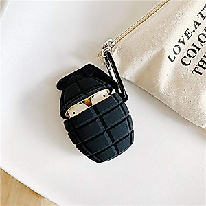 UR Sunshine Case Compatible with AirPods 1/2, Cool Military Funs Grenade Shape Cover Case, Soft Silicone Gel Stylish Bomb Charging Earphone Case for AirPods 1/2 +Hook-Black