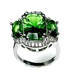 R6264 Classic Mt St Helens Helenite Cushion & Oval 3 Stones 4.1Ct Sterling Silver Ring (7)