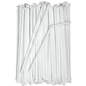 Comfy Package, Individually Wrapped Disposable Plastic Flexible Drinking Straws - BPA Free - White [380 Pack]