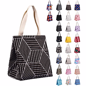 iknoe Insulated Lunch Bag for Women, Durable Wide-Open Foldable & Portable Lunch Tote with Interior Pockets, Water-Resistant Thermal Lunch Cooler for Adults Picnic Beach-Black Rhombus