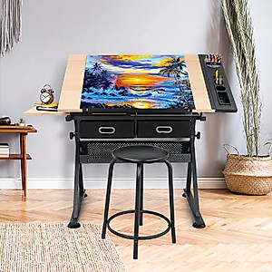 NOVA MICRODERMABRASION Adjustable Height Drafting Desk Drawing Table Tiltable Tabletop for Reading, Writing Art Craft w/Stool and Drawers