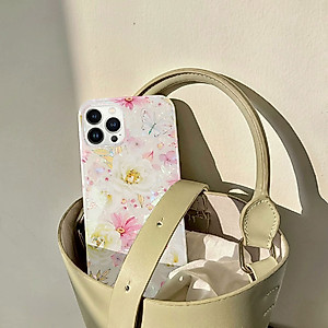 J.west iPhone 13 Pro Max Case 6.7 inch,Luxury Sparkle Glitter Soft Clear Colorful Opal Pearly Thinfoil Design Shiny Floral Print Silicone Cover for Women Girls Slim TPU Protective Phone Case